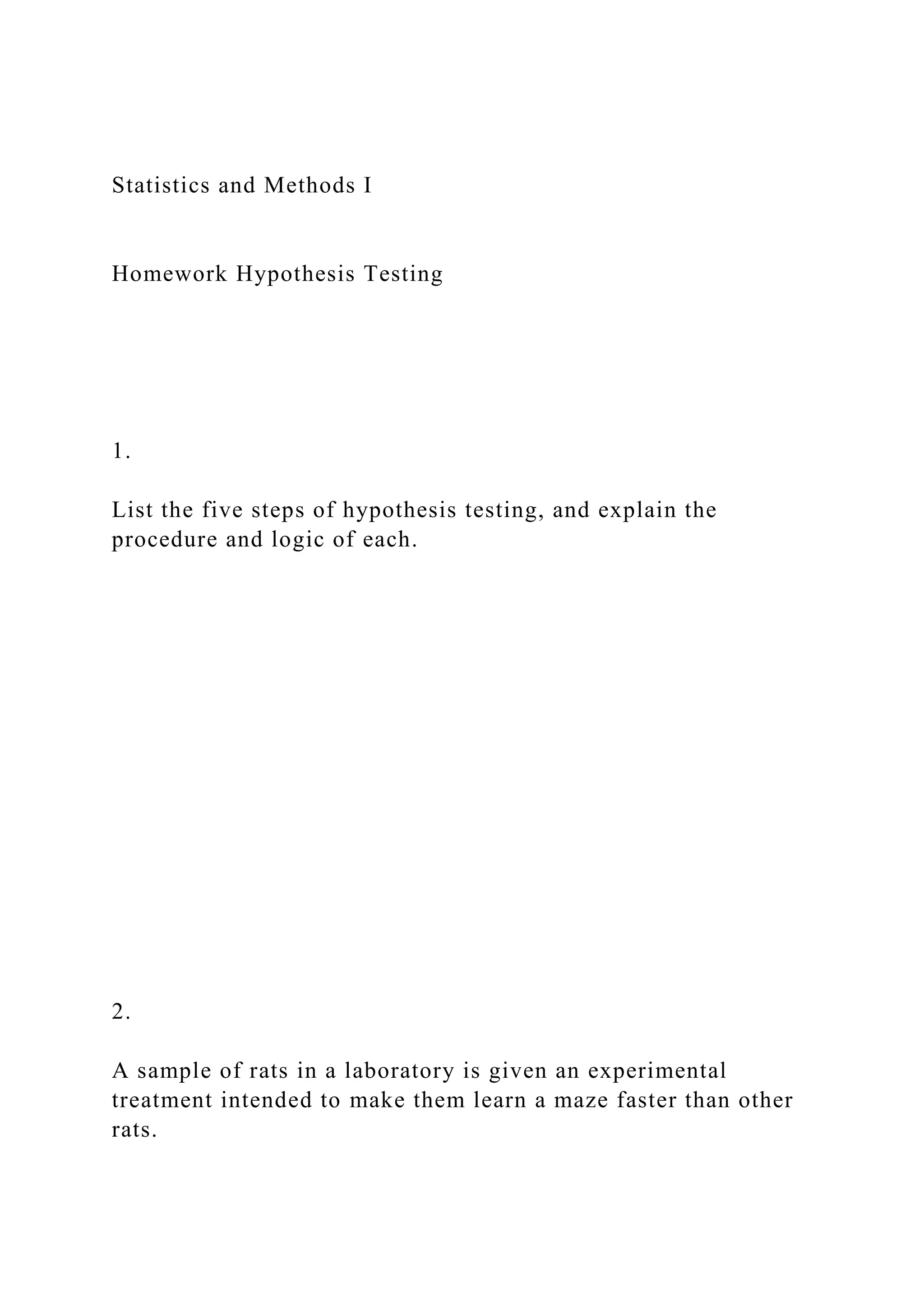 Statistics And Methods Ihomework Hypothesis Testing Docx