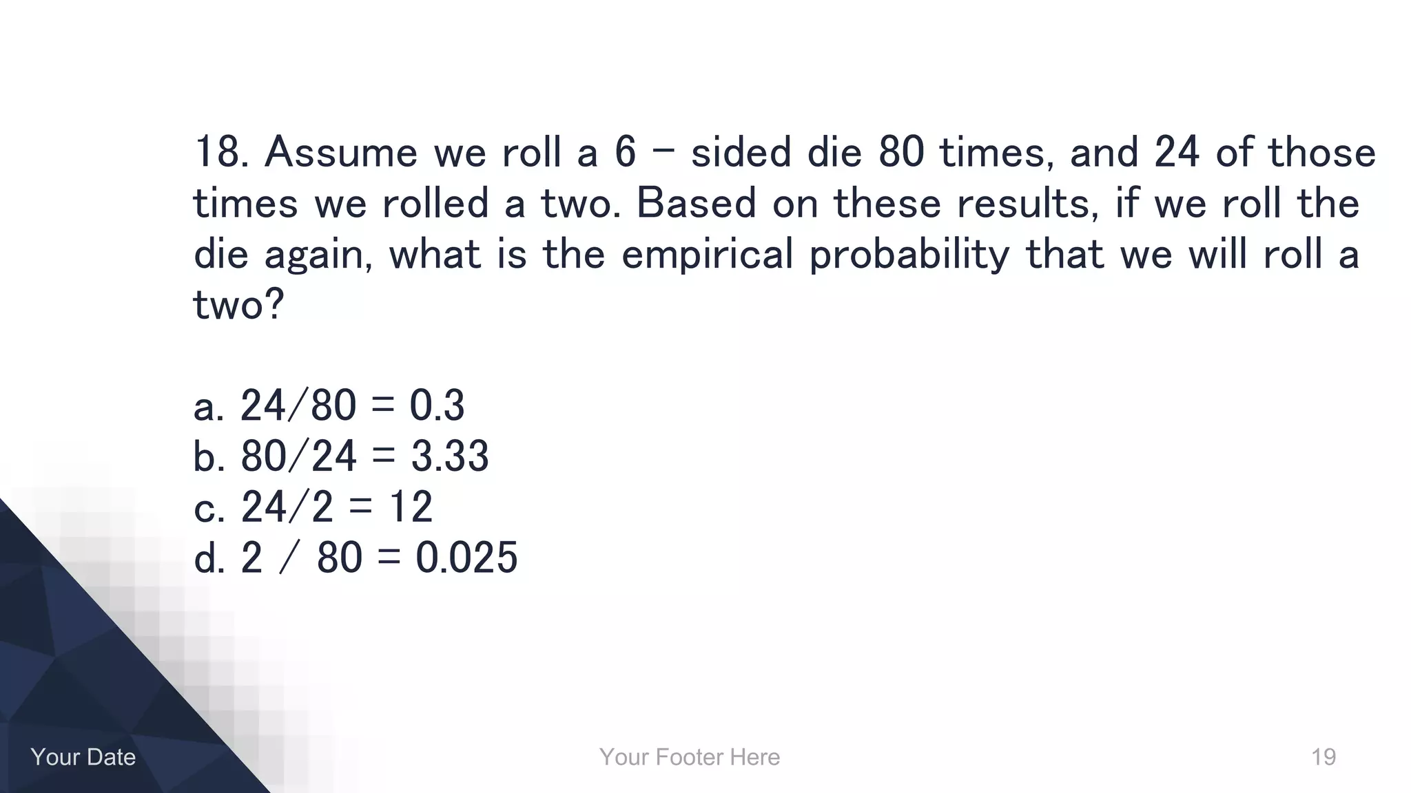 Statistics and probability test questions | PPTX