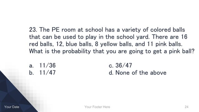 Statistics and probability test questions | PPTX | Physics | Science