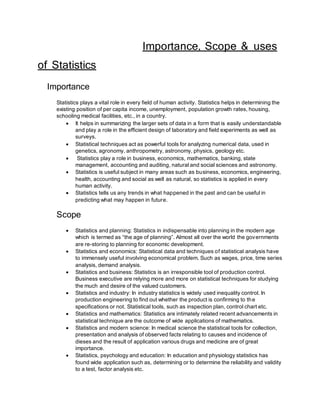 SCOPE, IMPORTANCE & USES OF STATISTICS | DOCX