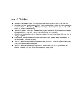 SCOPE, IMPORTANCE & USES OF STATISTICS | DOCX