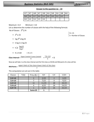 Statistics assignment 3 | PDF