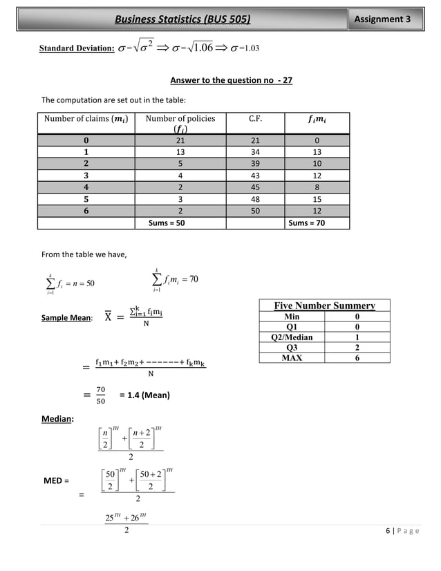 Statistics Assignment 3