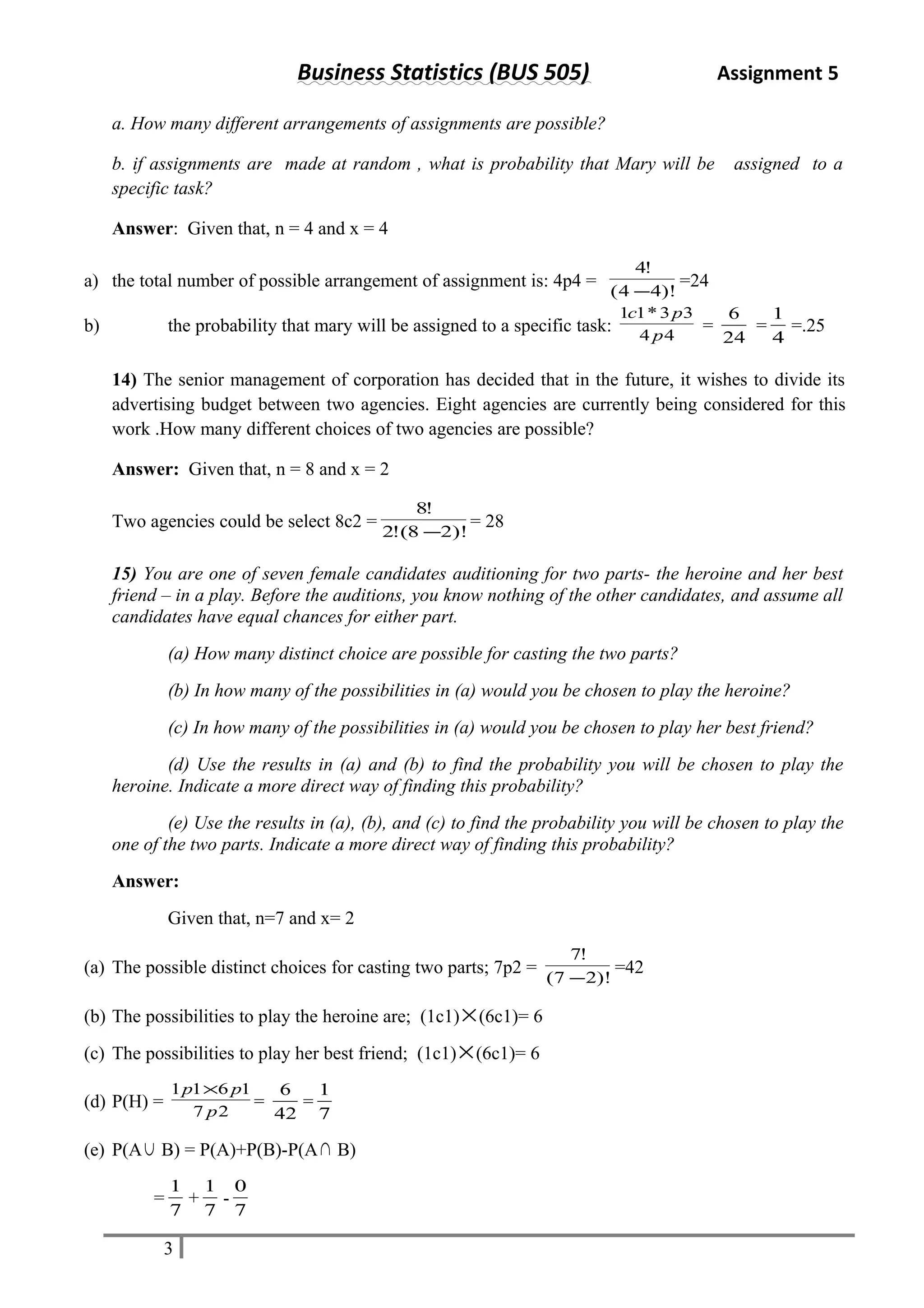 Statistics assignment 5 | DOC