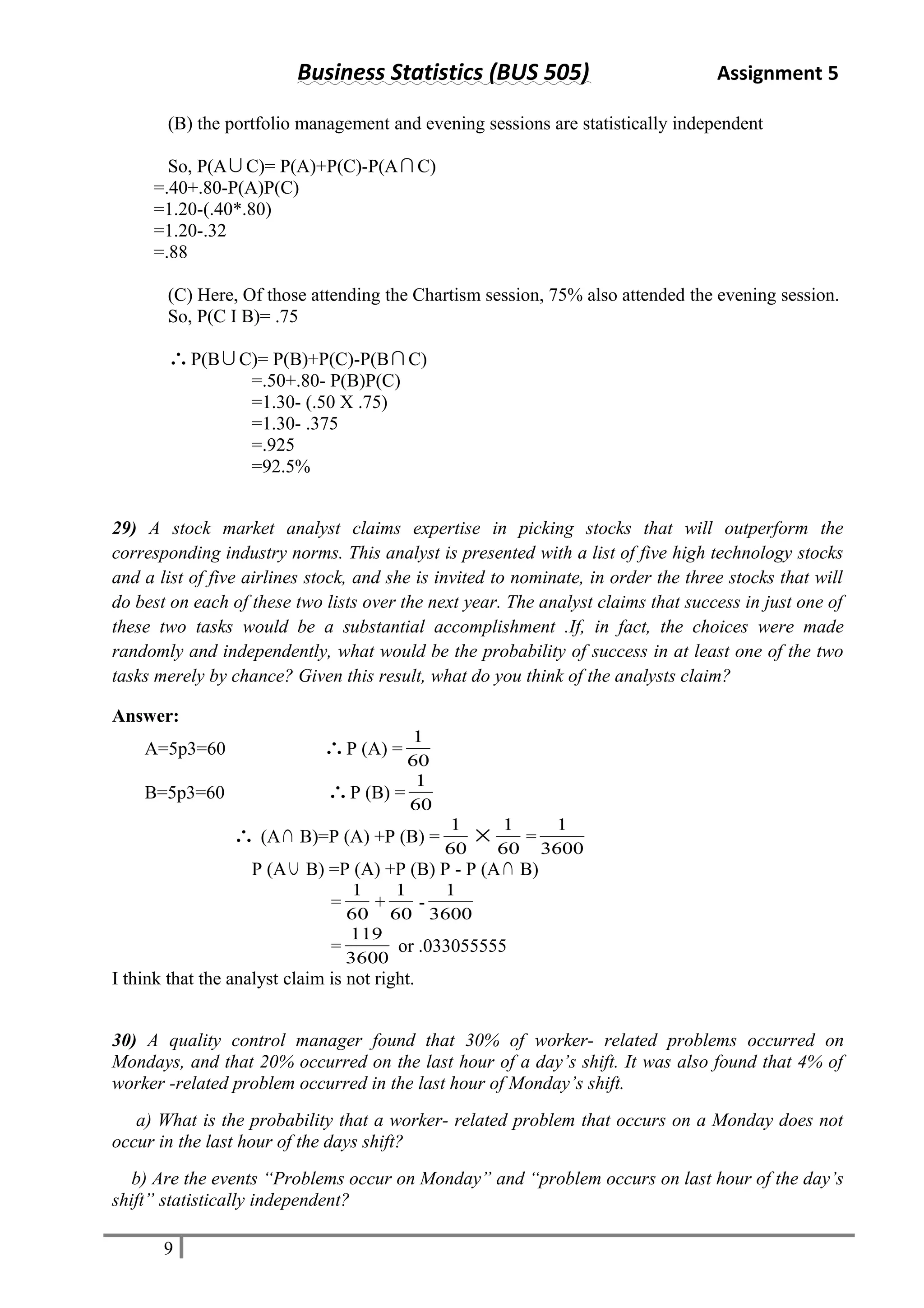 Statistics assignment 5 | DOC