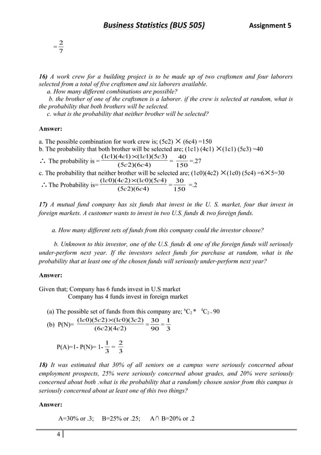 Statistics assignment 5 | DOC | Mutual Funds | Personal Investing