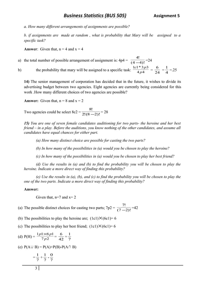 Statistics assignment 5