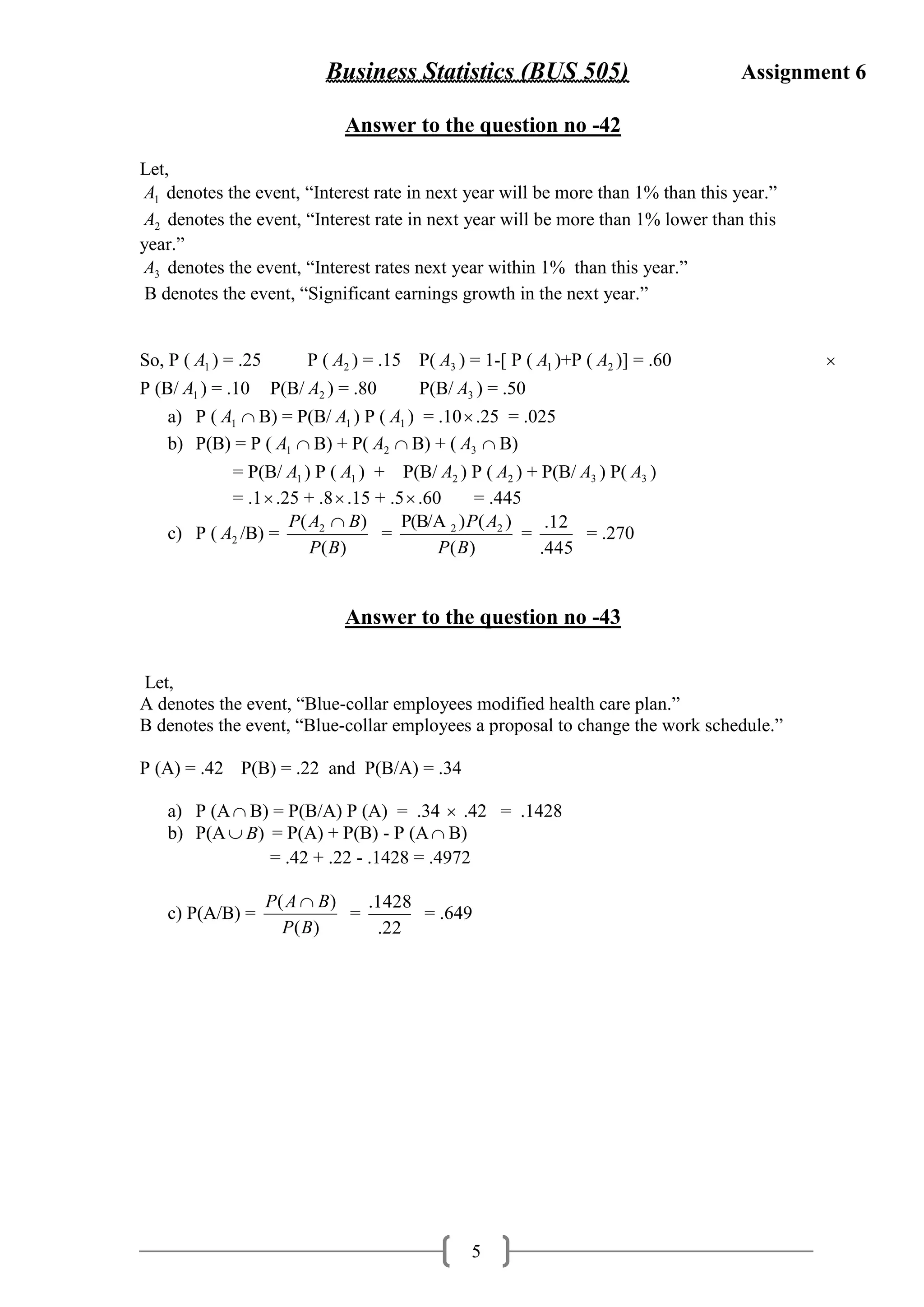 Statistics assignment 6 | DOCX