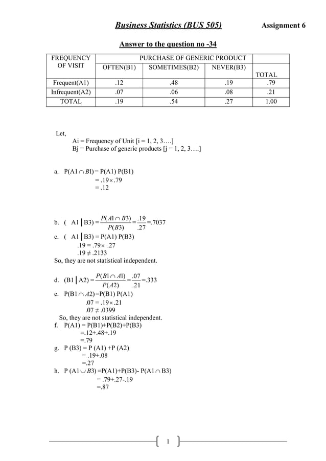Statistics assignment 6 | DOCX