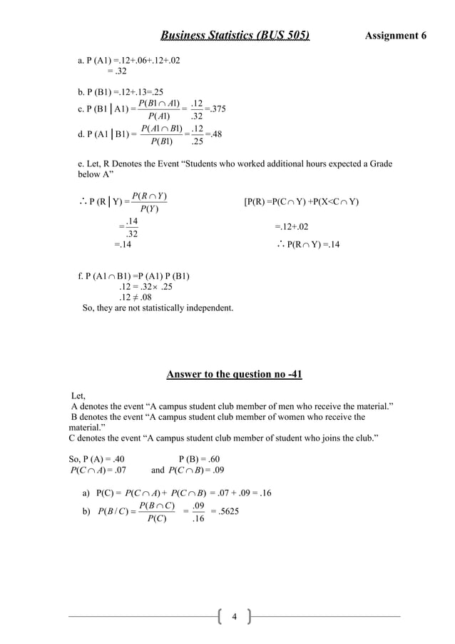 Statistics assignment 6 | DOCX