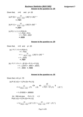 Statistics assignment 7 | PDF