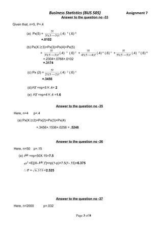 Statistics assignment 7 | PDF
