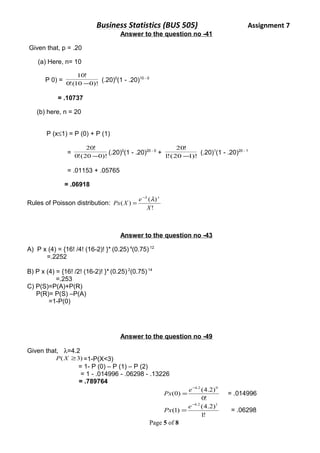 Statistics assignment 7 | PDF