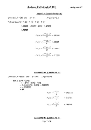 Statistics assignment 7 | PDF
