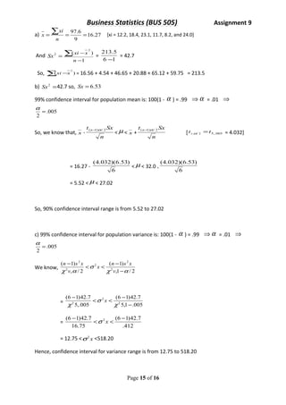 Statistics assignment 9 | PDF