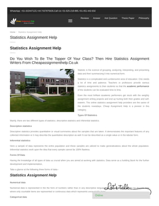 Statistics assignment help | PDF | Homework and Study | Education