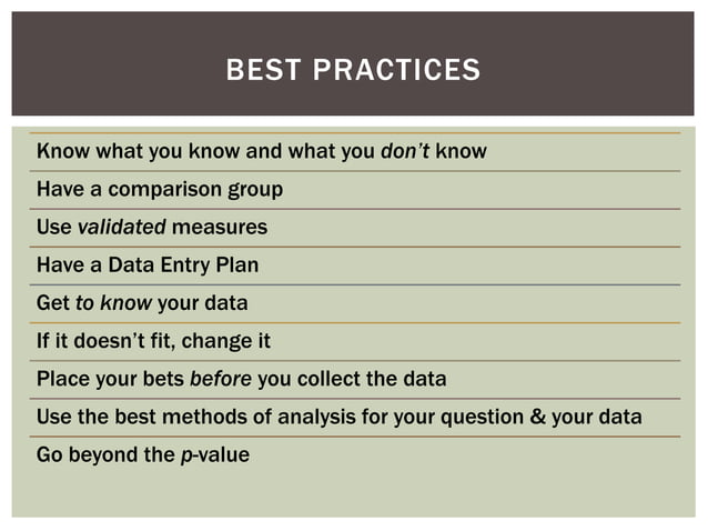 Statistics for Librarians, Session 4: Statistics best practices | PPT
