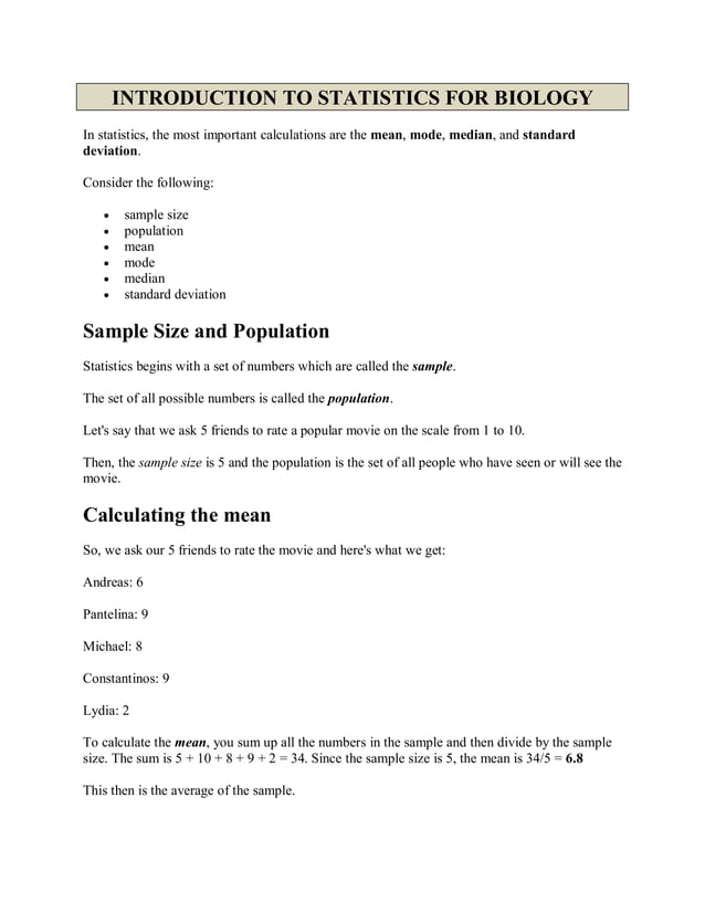 Statistics for biology | PDF | Biological Sciences | Science