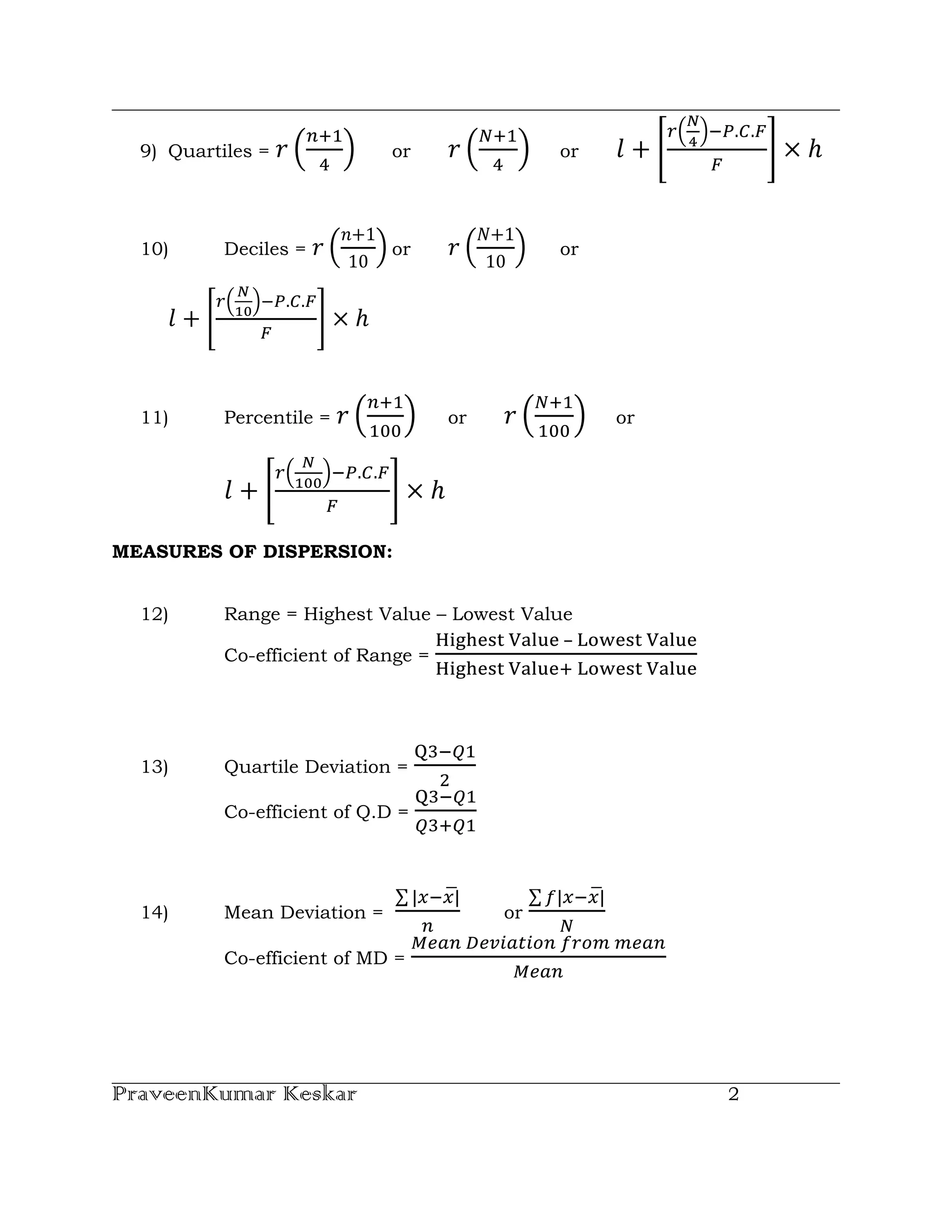 Statistics formulae | PDF