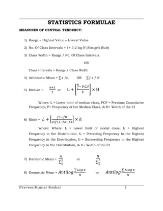 Statistics Formulas