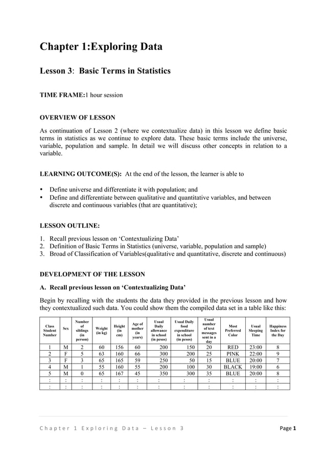 STATISTICS AND PROBABILITY (TEACHING GUIDE) | PDF | Professional School ...