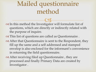 Statistics presentation on primary data and methods for collecting it ...