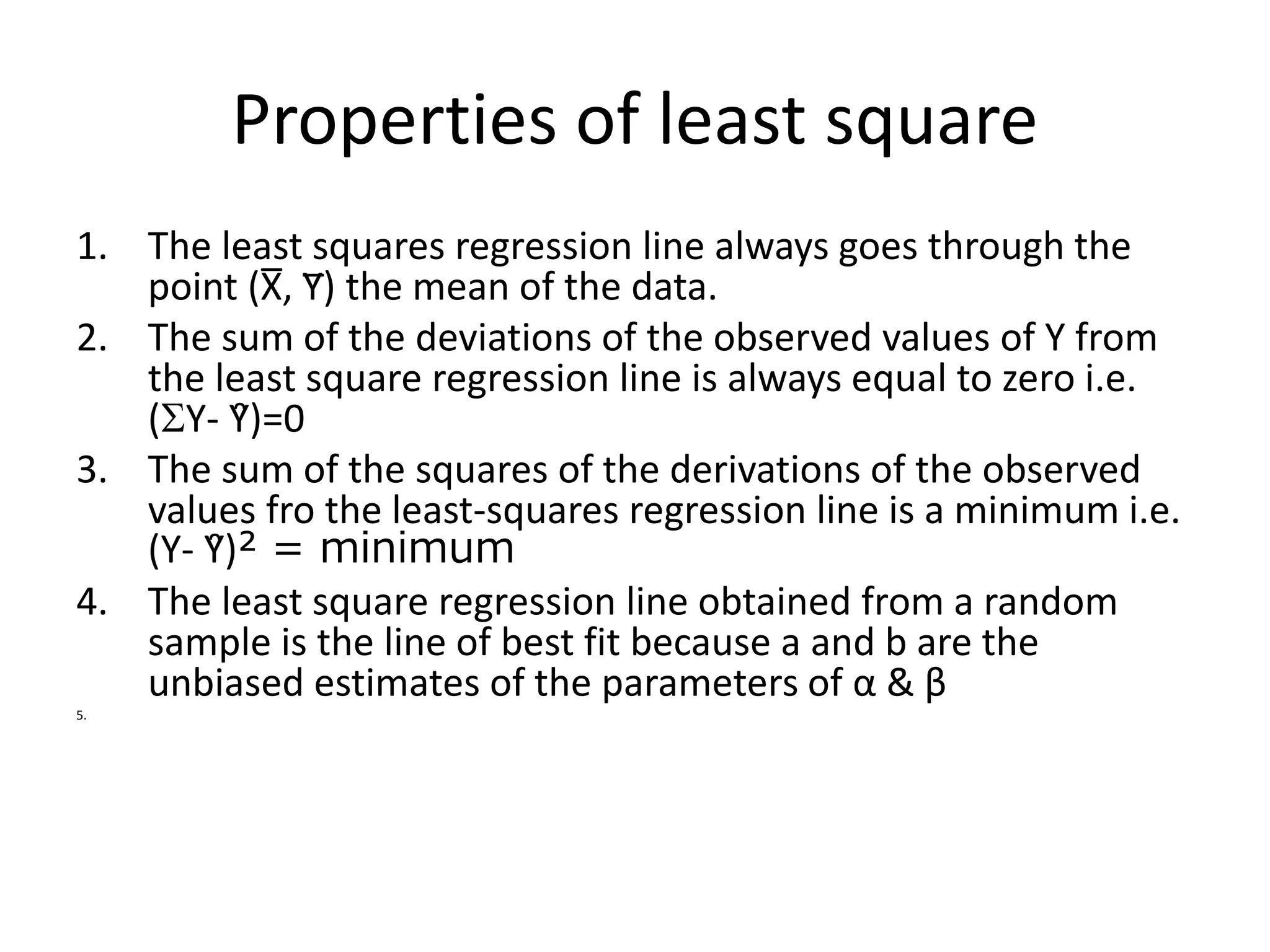 Principle of Least Square, its Properties, Regression line and standard ...