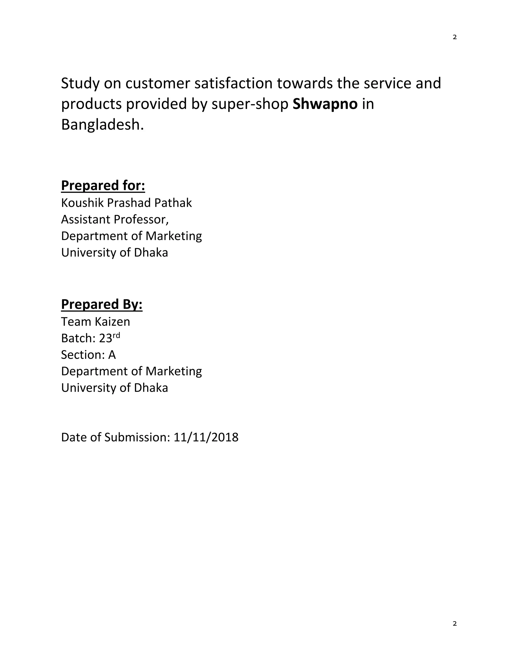 comprehensive study on customer satisfaction of swapno super shop | PDF