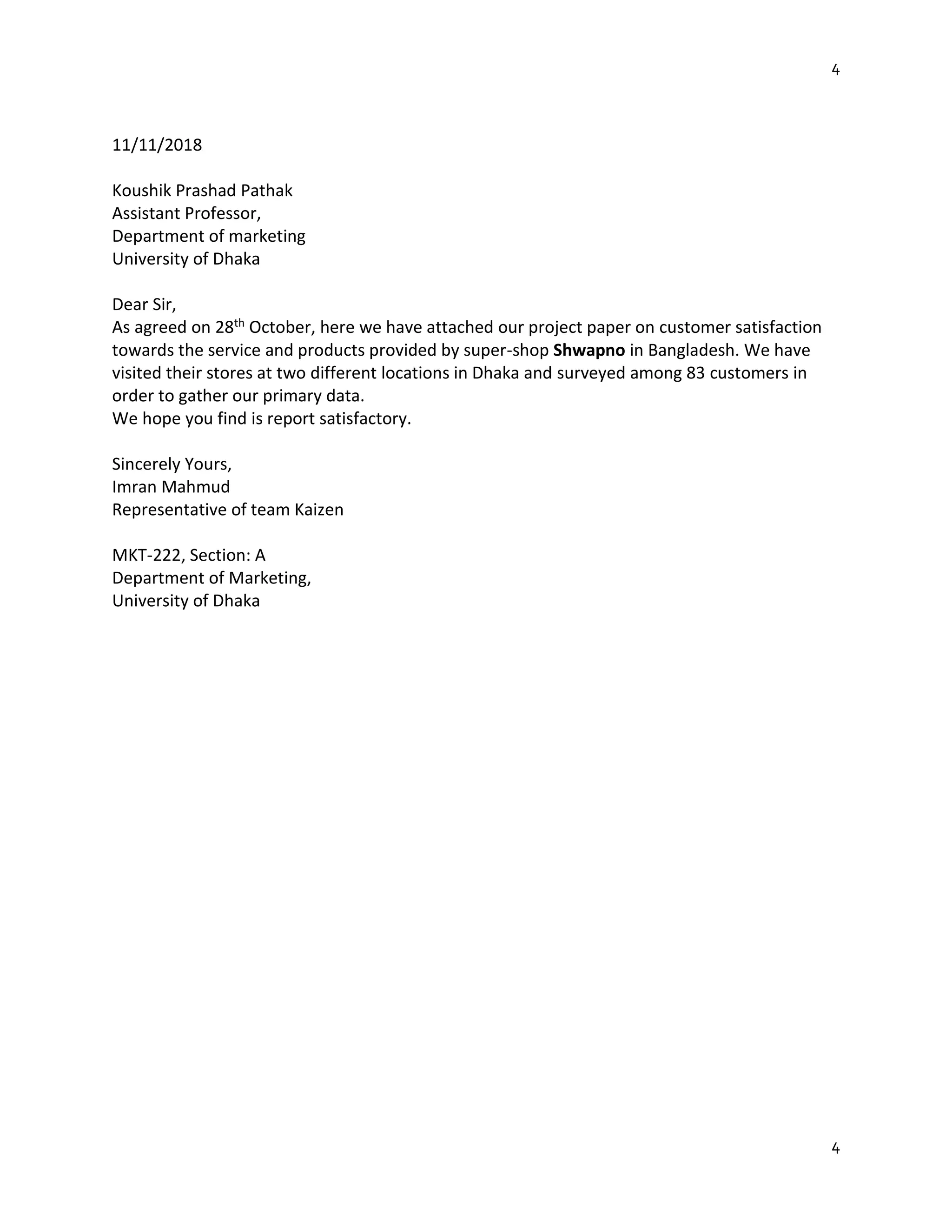 comprehensive study on customer satisfaction of swapno super shop | PDF