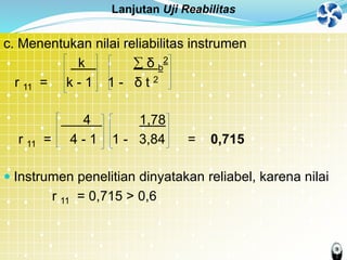 Statistik pengukuran instrumen reliabilitas | PPTX