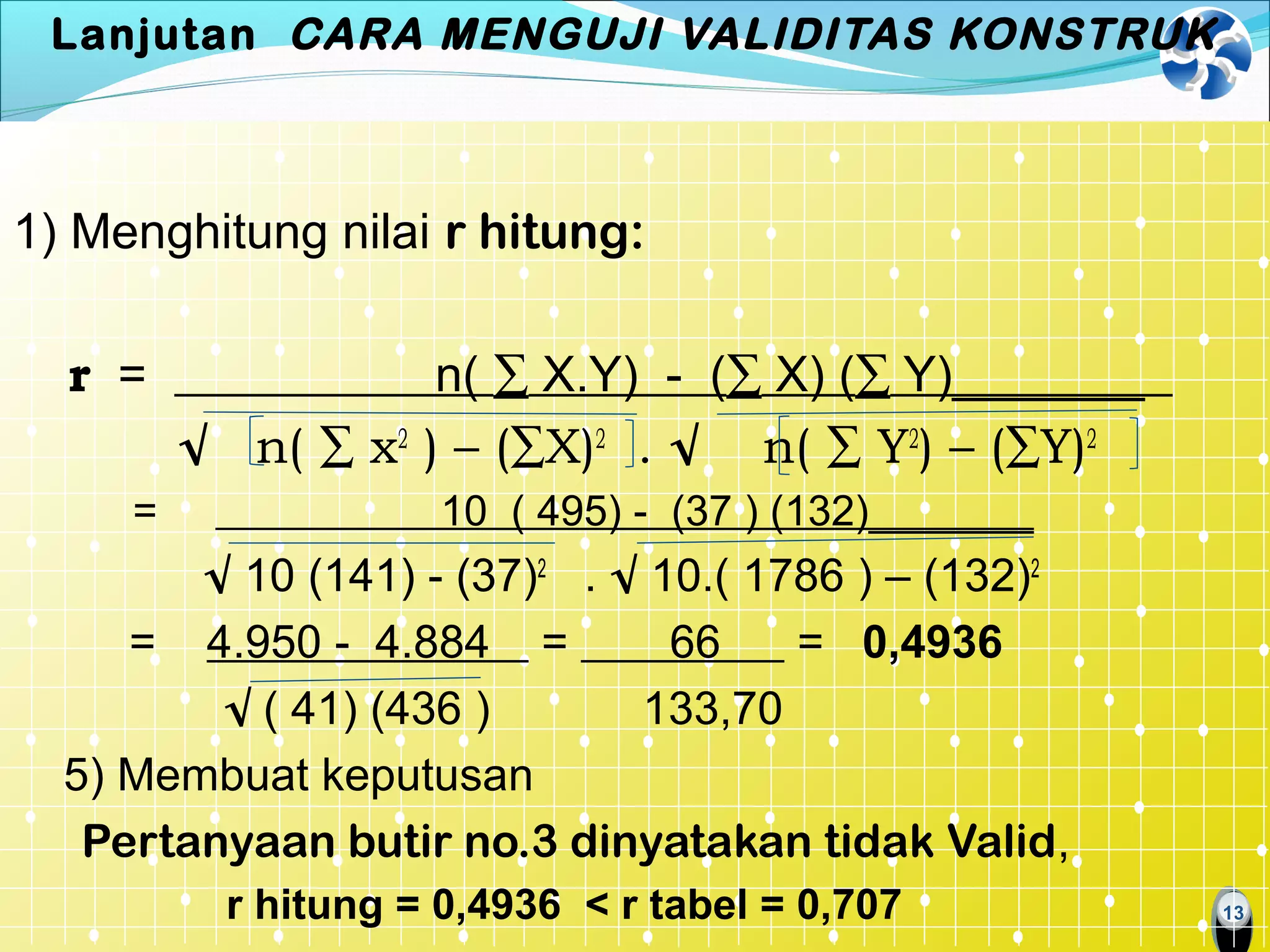 Statistik pengukuran instrumen validitas | PPT