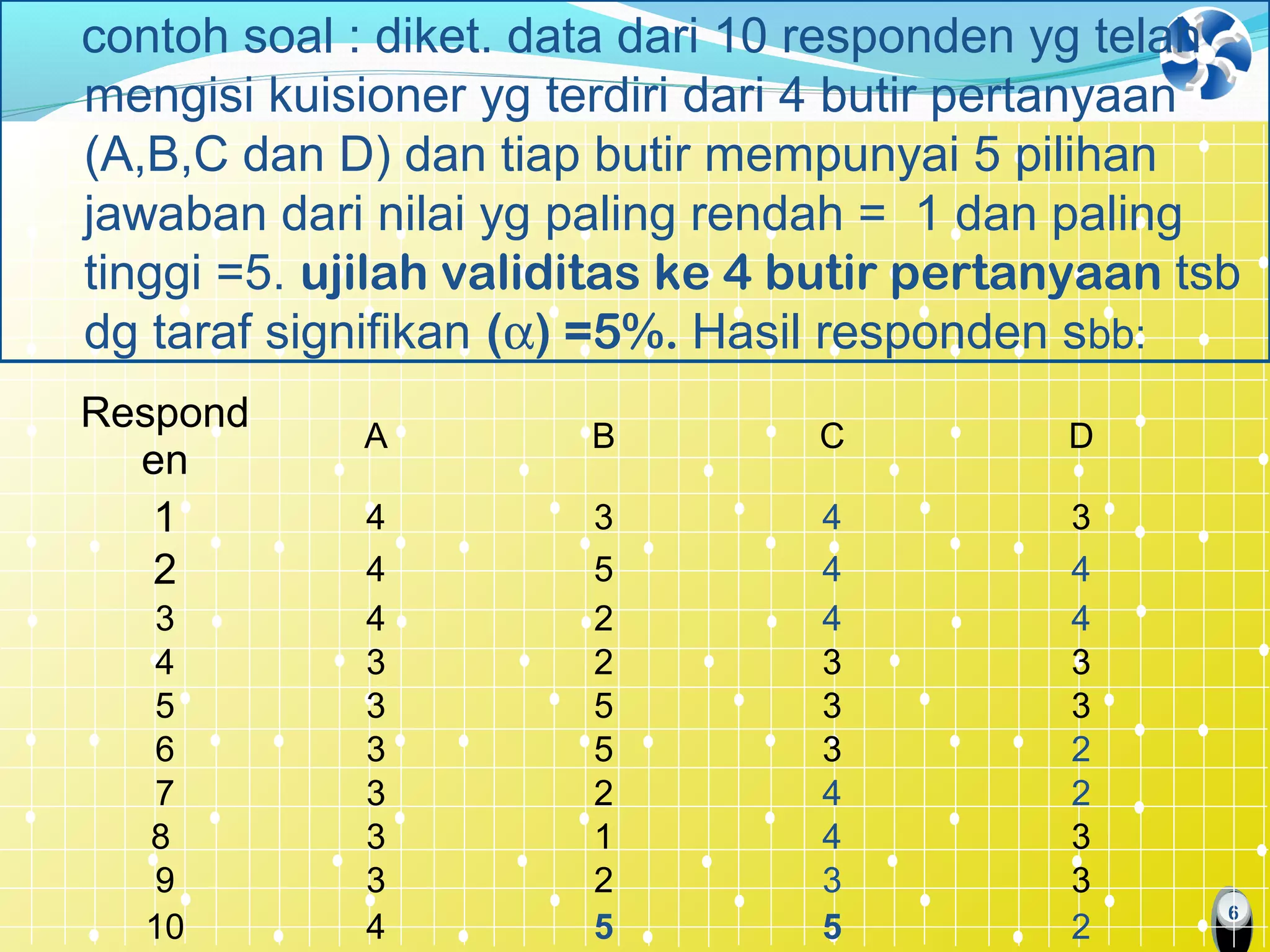 Statistik pengukuran instrumen validitas | PPT