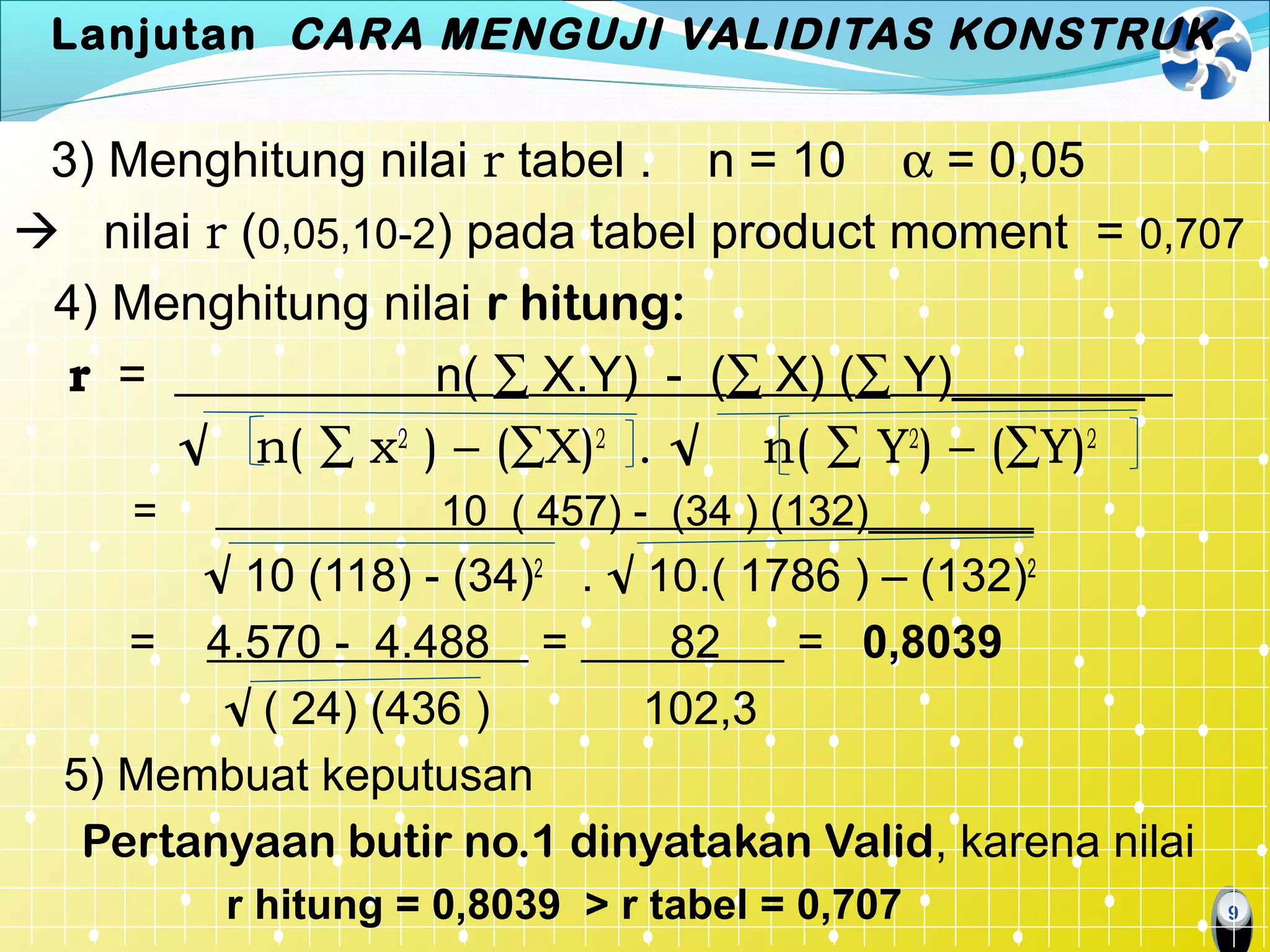 Statistik pengukuran instrumen validitas | PPT