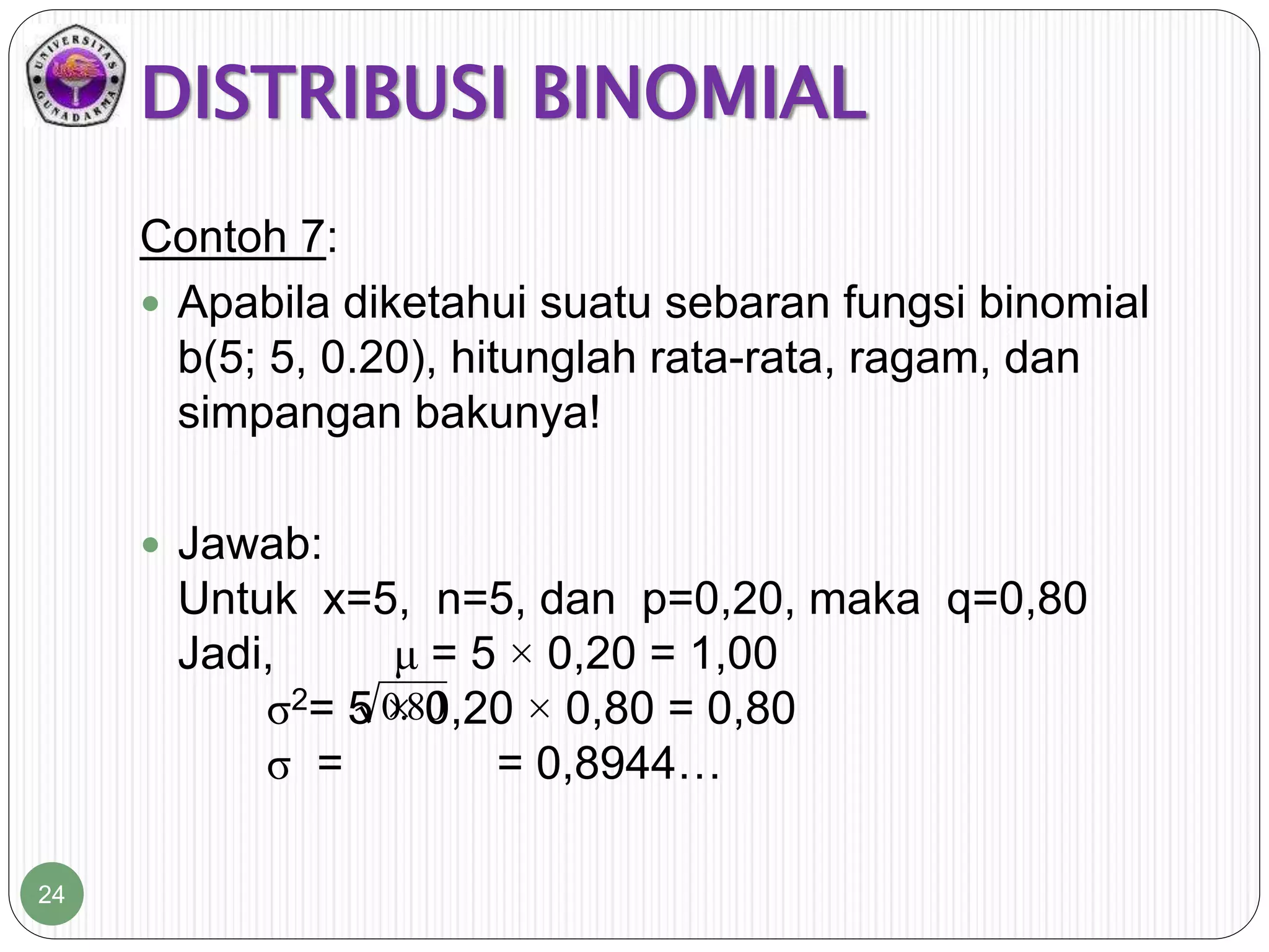 Statistika I - Pertemuan 8 Distribusi Peluang Diskrit.ppt