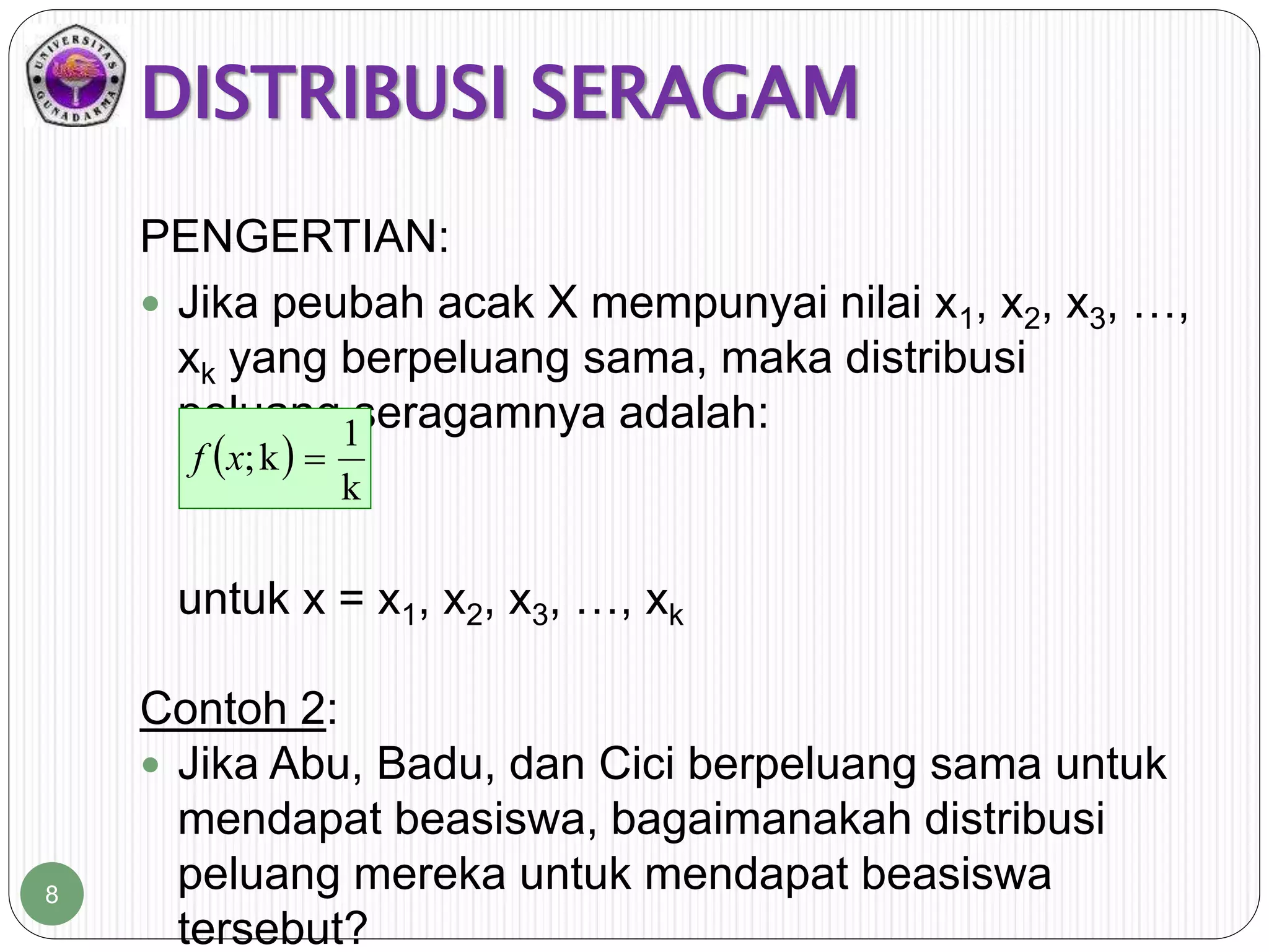 Statistika I - Pertemuan 8 Distribusi Peluang Diskrit.ppt