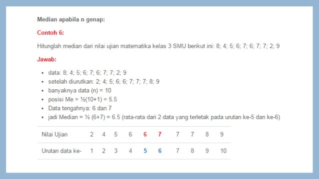 MATERI PELAJARAN MATEMATIKA STATISTIKA MEDIAN | PPT | Free Download