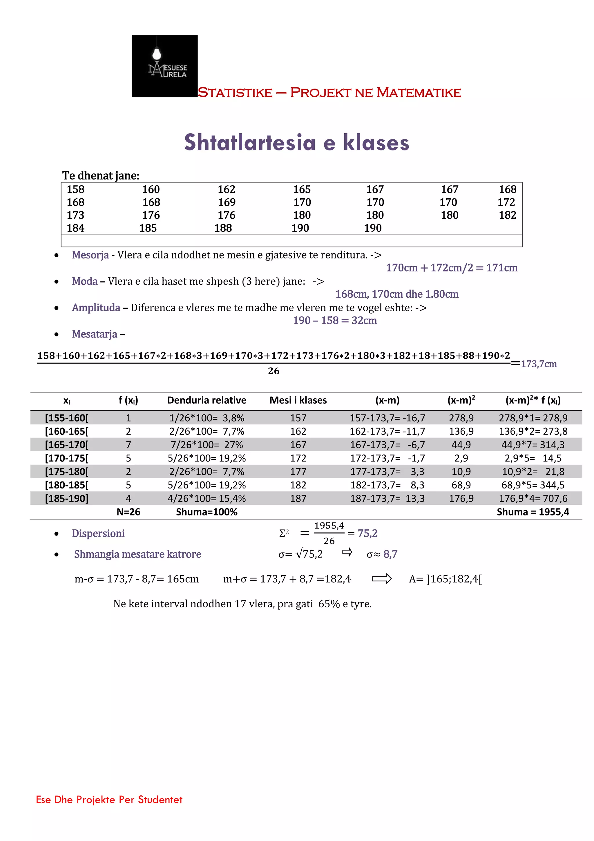 Statistike – Projekt matematike | PDF