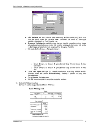 Statistik non parametrik uji data dua sampel independent | PDF