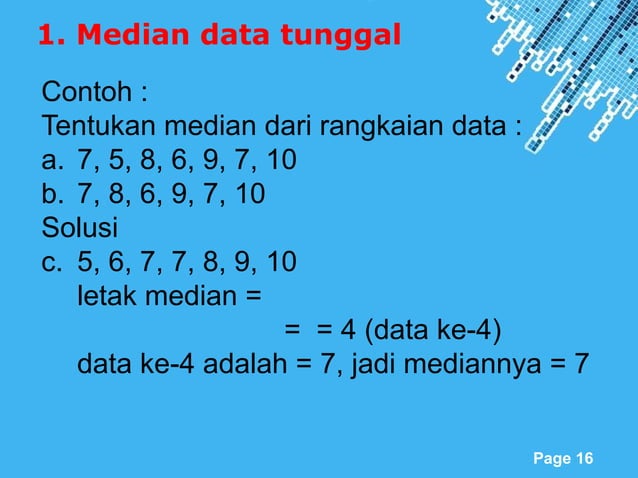 Statistik (ukuran pemusatan data mean, median dan modus). pptx | PPTX