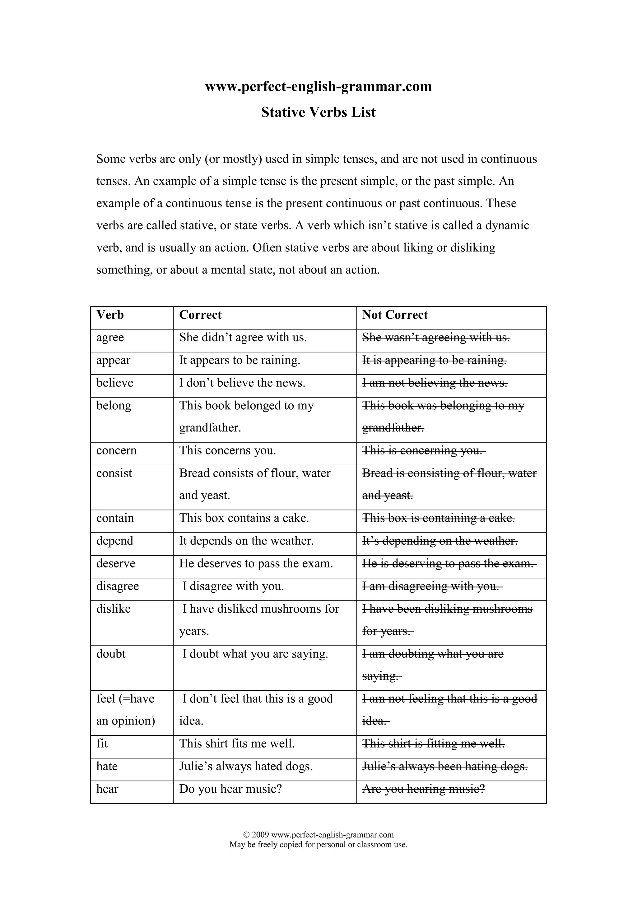 Stative verbs-list. | PDF