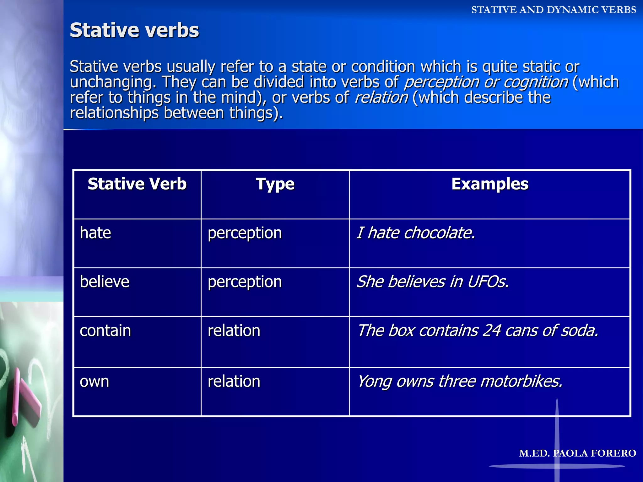 Stative and dynamic verbs | PDF
