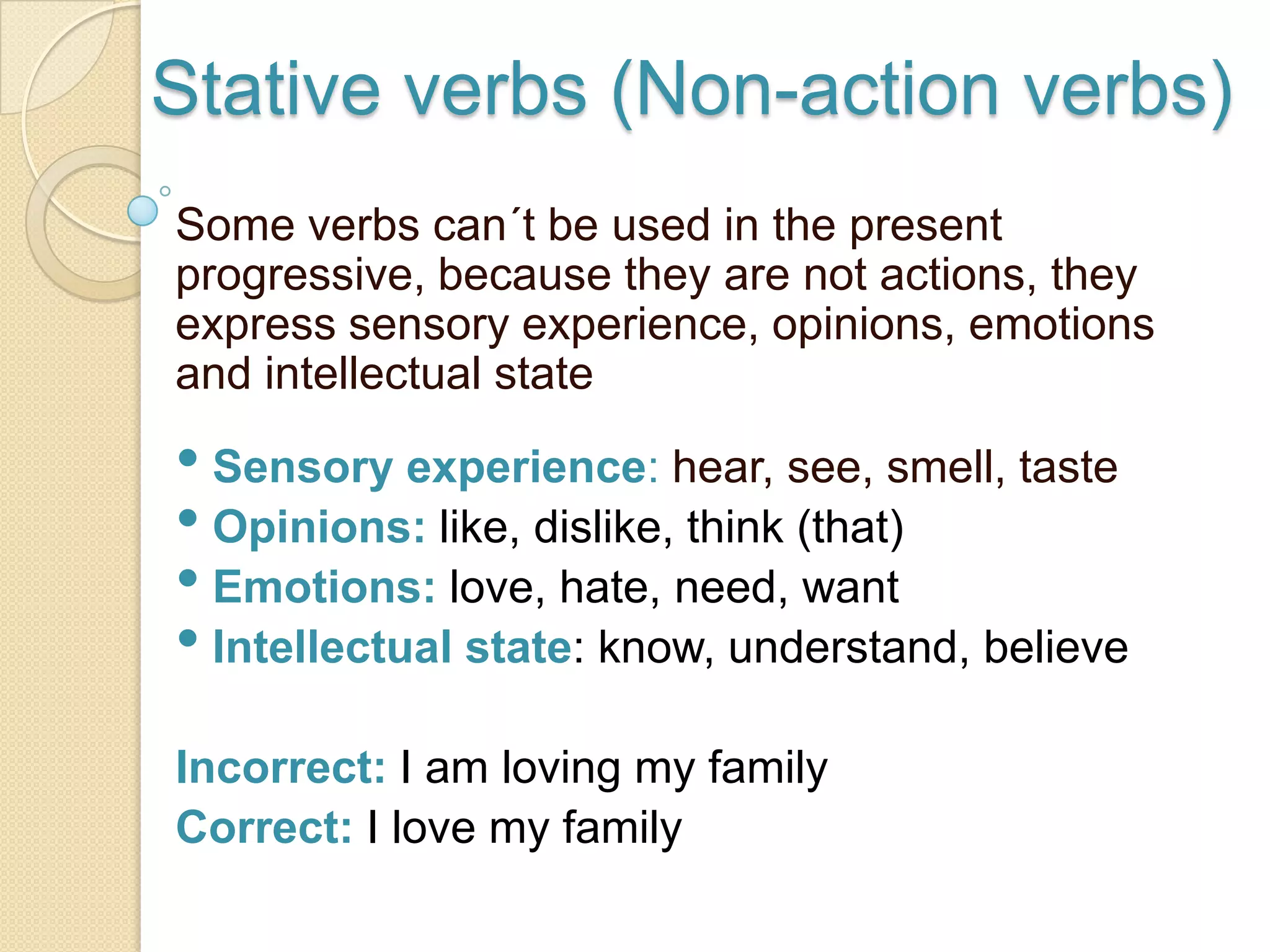 Stative verbs non action verbs | PPTX