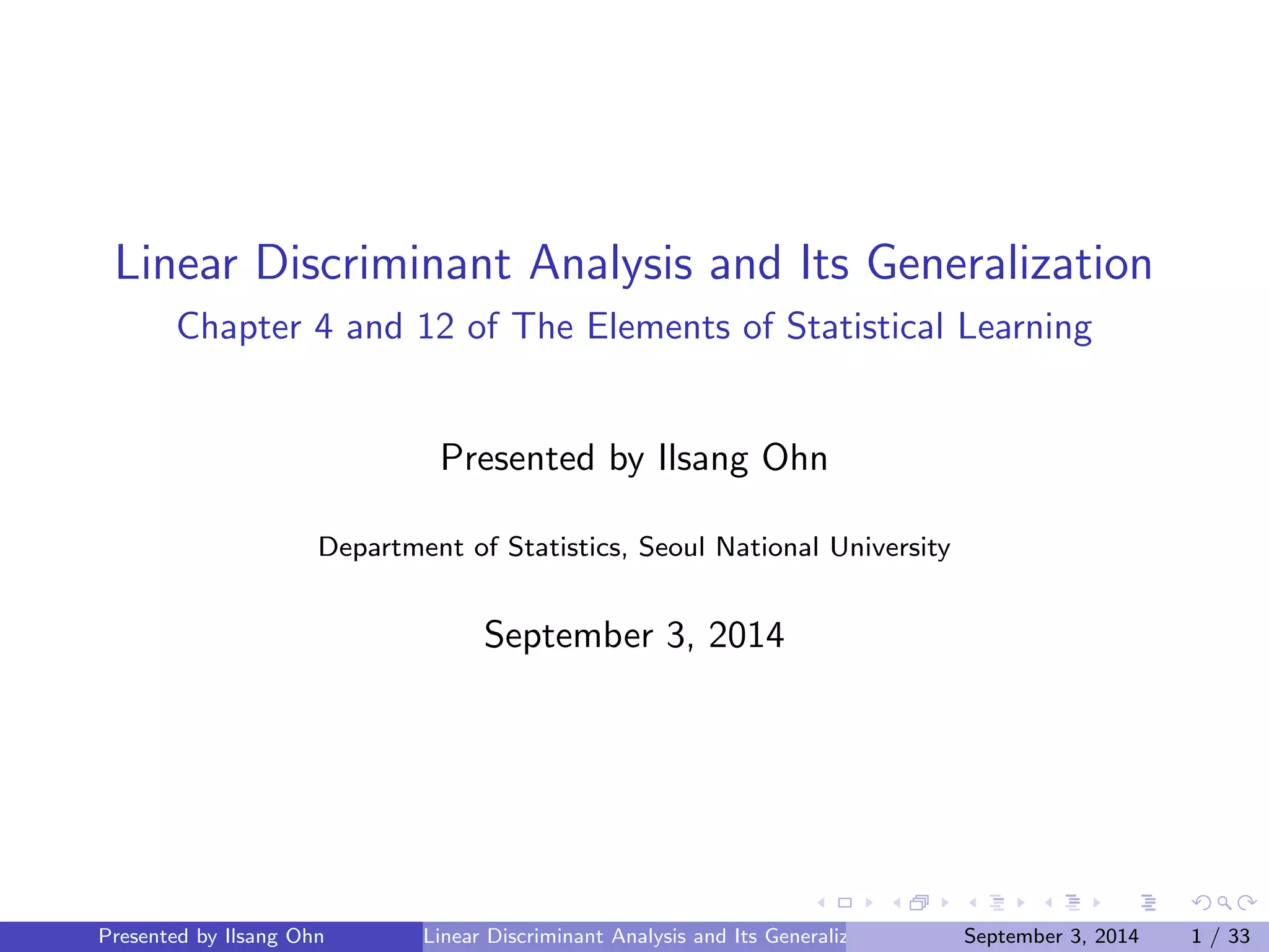 Linear Discriminant Analysis and Its Generalization | PDF