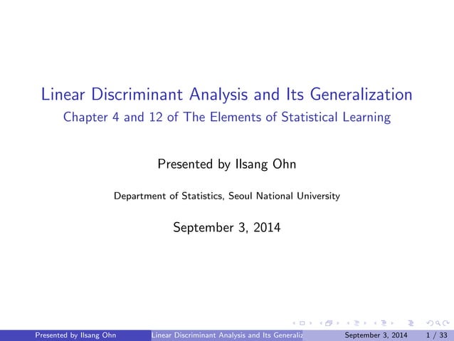 Linear Discriminant Analysis and Its Generalization | PPT