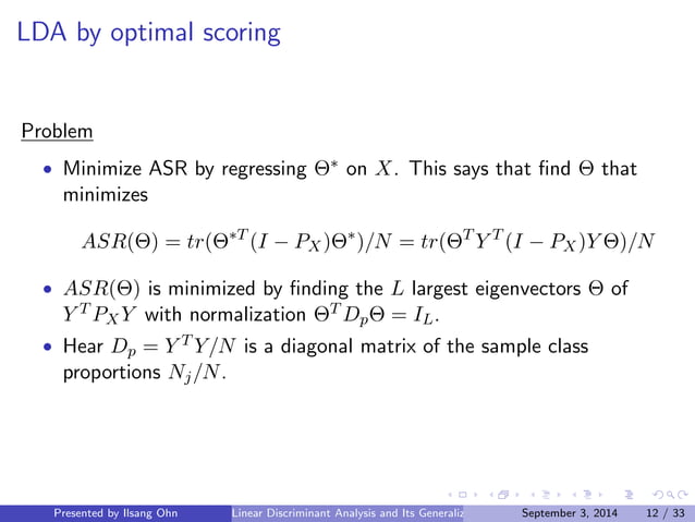 Linear Discriminant Analysis and Its Generalization | PPT