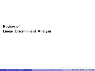 Linear Discriminant Analysis and Its Generalization | PPT