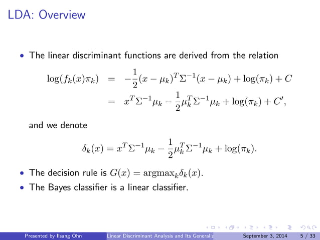 Linear Discriminant Analysis and Its Generalization | PPT