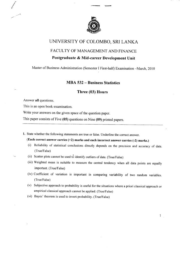 Stat mba 532_-_past paper