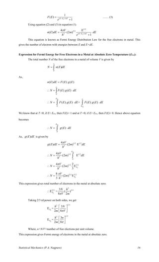 Statistical Mechanics B.Sc. Sem VI | PDF