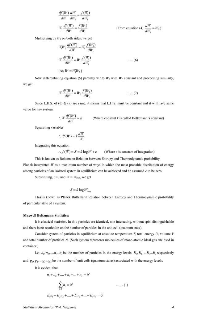Statistical Mechanics B.Sc. Sem VI | PDF | Physics | Science